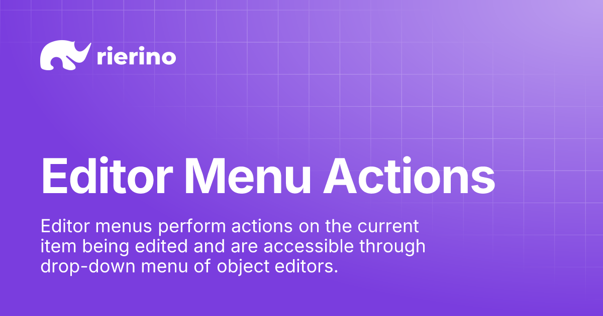 Editor Menu Actions | Rierino